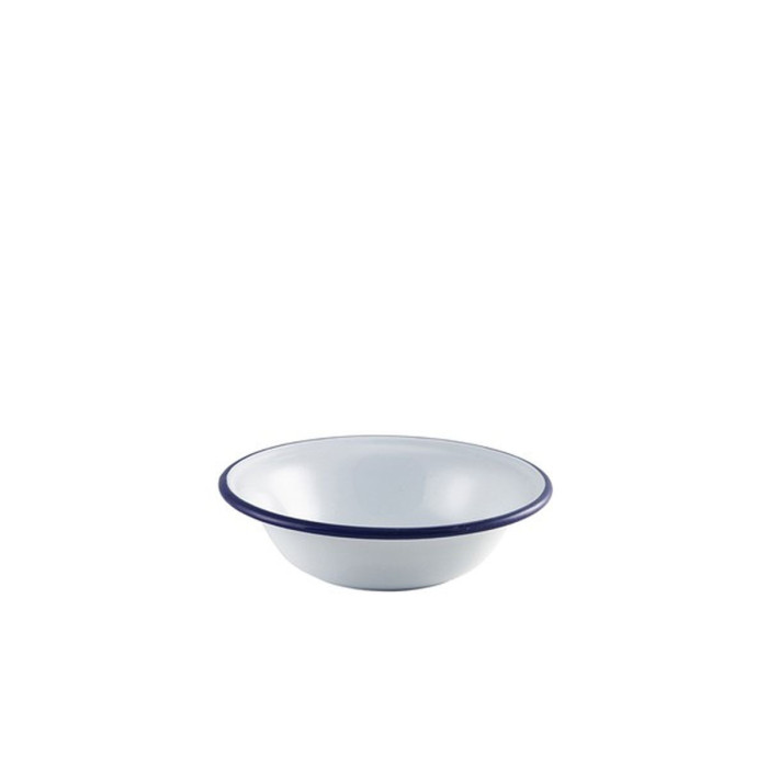 bowl white with blue rim Ø16cm enamel genware