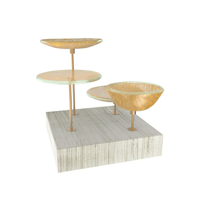 3 TIER PETIT FOUR STAND CLEAR GLASS MATT GOLD WITH WOODEN BASE L21 ...