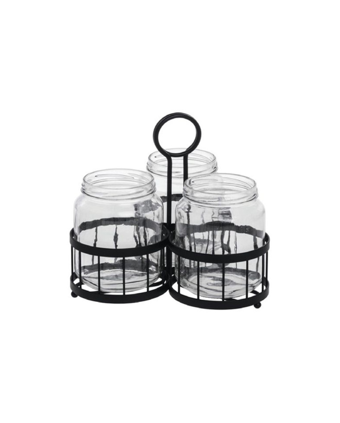 Buy CUTLERY HOLDER 3-GLASS JARS MASON MERANDA 22X22XH21CM BLACK POWDER ...