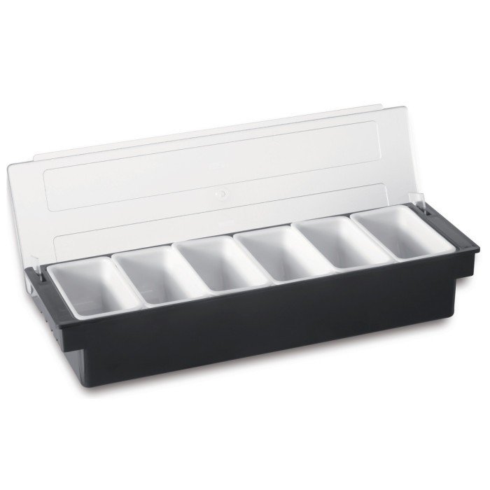 CONDIMENT BOX 6 COMPARTMENTS BLACK POLYCARBONATE