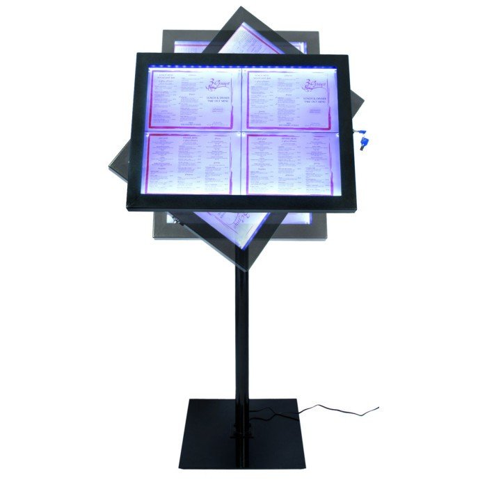 Buy Light-up menu holder rectangular black 4 pages led Securit ...