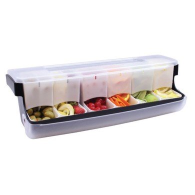 CONDIMENT BOX 6 COMPARTMENTS BLACK POLYCARBONATE