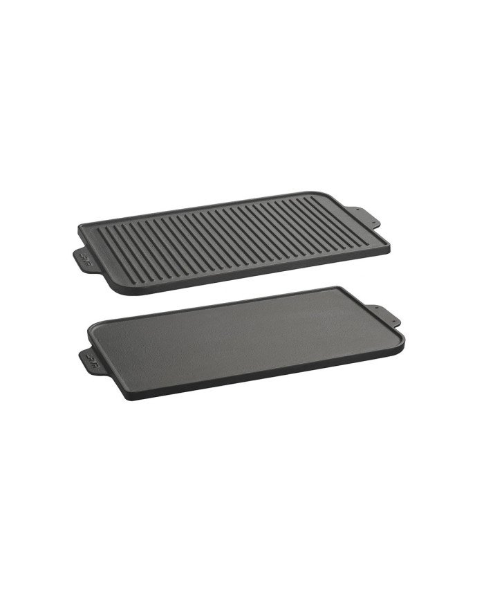 GRILL PLATE REVERSIBLE 2 HANDLES BLACK CAST IRON 47X26X1.2CM