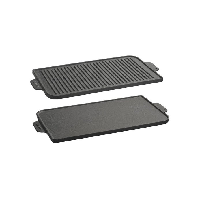 GRILL PLATE REVERSIBLE 2 HANDLES BLACK CAST IRON 47X26X1.2CM