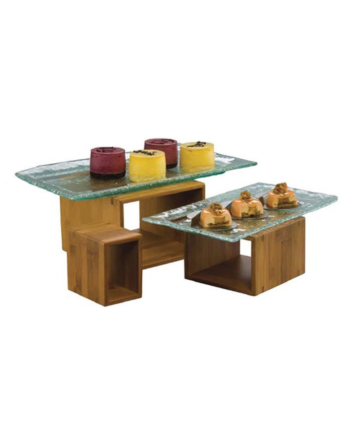 BUFFET RISER SET OF 3 RECTANGULAR DARK BAMBOO
