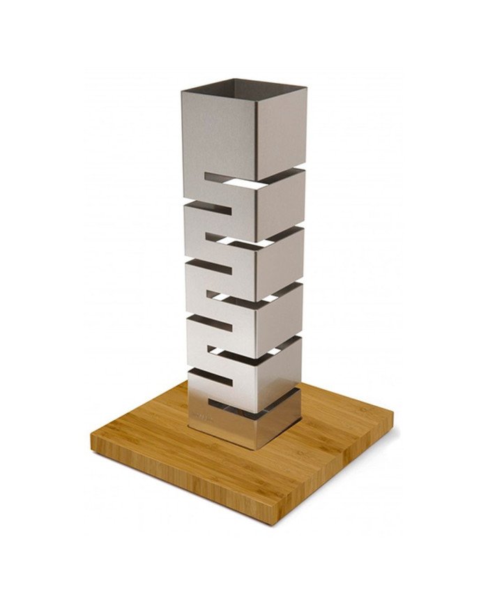 BAMBOO BASE COLUMN MULTI-LEVEL RISER L35 X W35 X H57.2CM STAINLESS STEEL