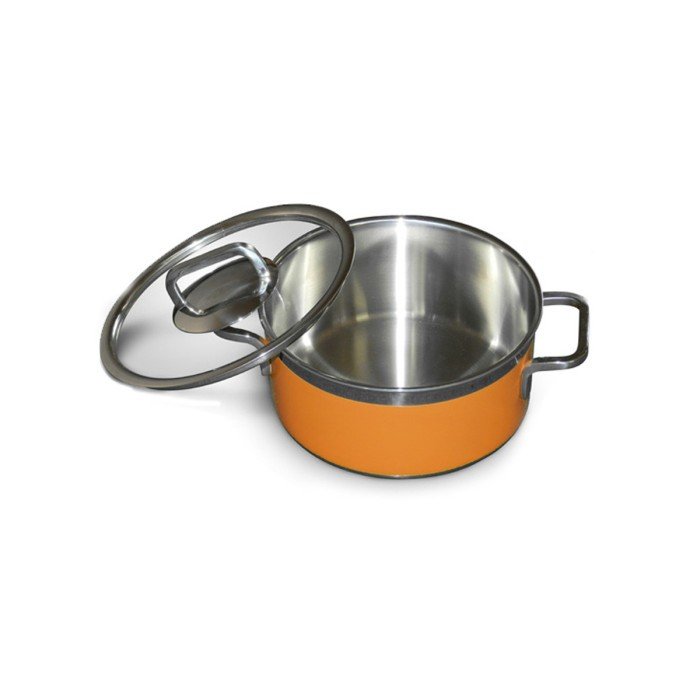 RAINBOW ORANGE STEW PAN GLASS LID 3-PLY Ø24CM H12CM 5.4L STAINLESS STEEL