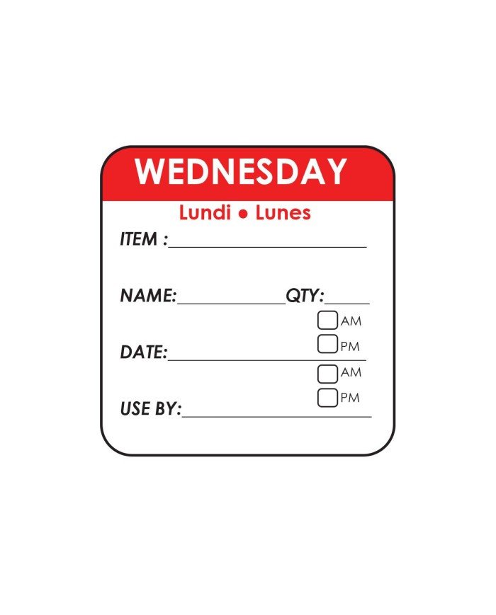 WEDNESDAY SQUARE REMOVABLE LABEL ROLL OF 500 L5 X W5CM