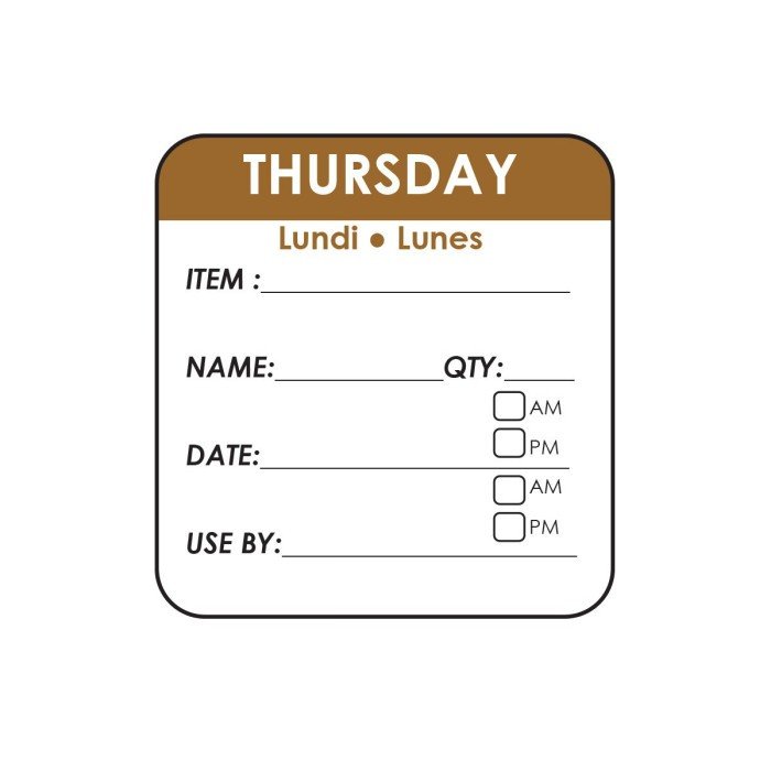 THURSDAY SQUARE REMOVABLE LABEL ROLL OF 500 L5 X W5CM