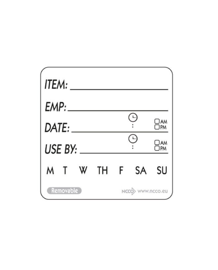 ITEM USE-BY SQUARE REMOVABLE LABEL ROLL OF 500 L5 X W5CM