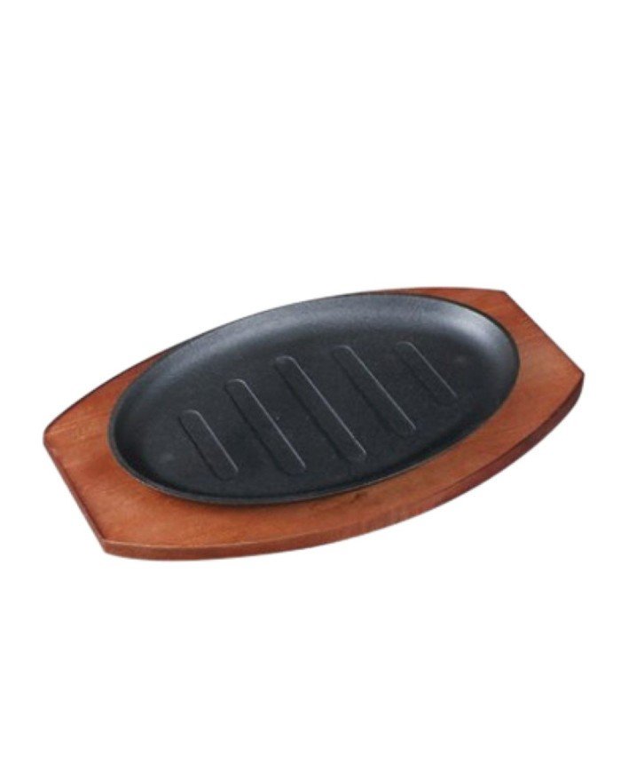 Buy CAST IRON SIZZLE PLATTER 28X17CM WITH WOODEN STAND | Restofair RAK
