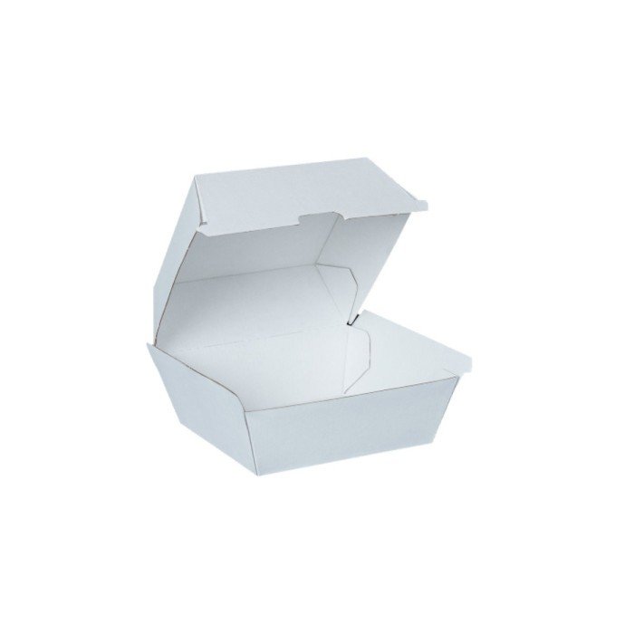 Buy BURGER CLAMSHELL BOX WHITE LARGE PACK OF 50 PE COATED | Restofair RAK