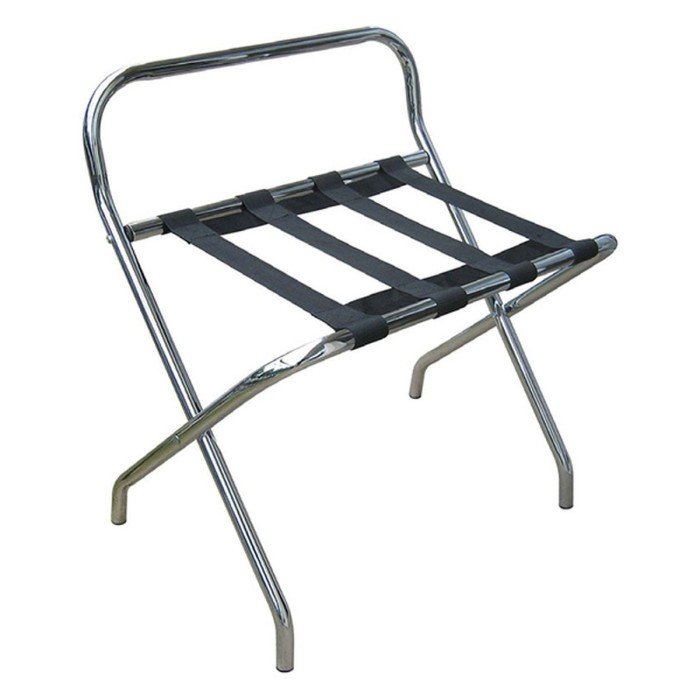 FOLDABLE LUGGAGE RACK WITH BACK BAR METAL SILVER CHROME