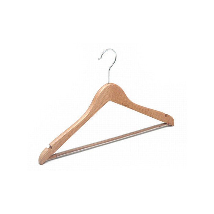 CURVED HANGER L44.5CM OPEN HOOK+NOTCHES+NON-SLIP BAR LOTUS WOOD NATURAL ...