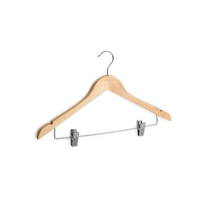 CURVED HANGER L44.5CM OPEN HOOK+NOTCHES+SKIRT CLIPS LOTUS WOOD NATURAL ...