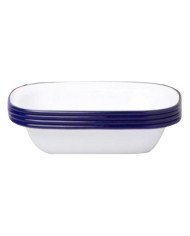FLAT PLATE WITH BLUE RIM STEEL ENAMEL ROUND WHITE 24CM (4 PIECES)