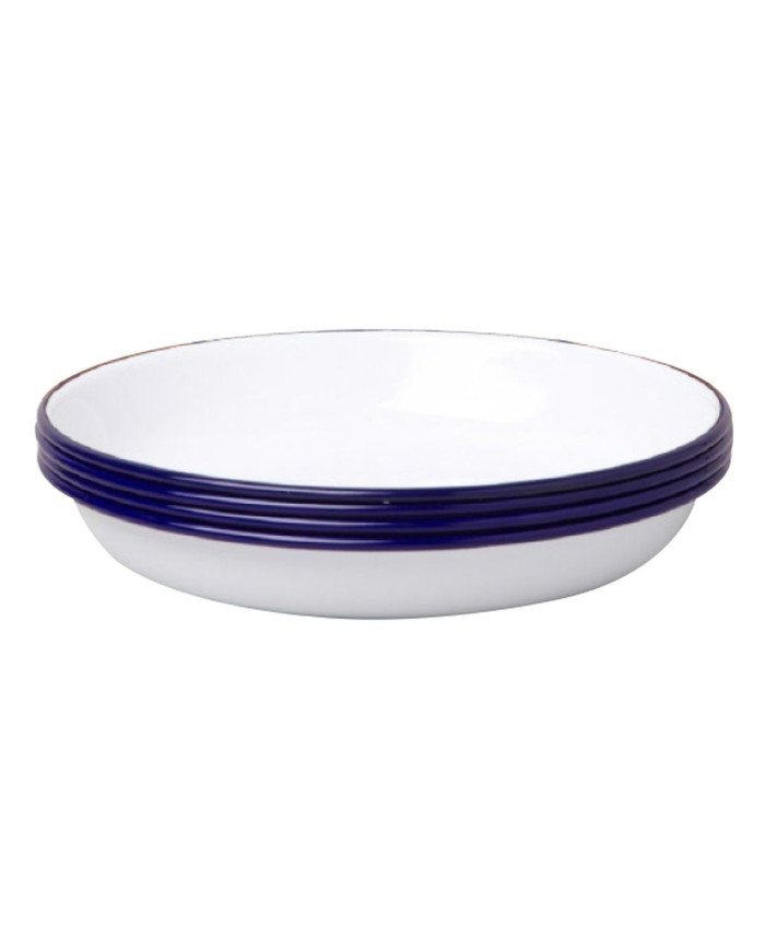 WHITE DEEP PLATE WITH BLUE RIM(4 PIECES) ROUND Ø22CM STEEL ENAMEL ...