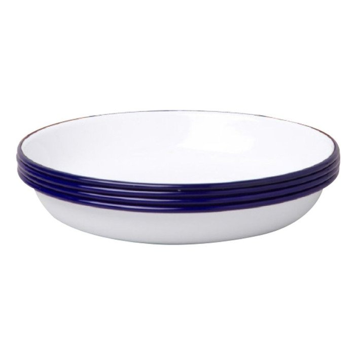 WHITE DEEP PLATE WITH BLUE RIM(4 PIECES) ROUND Ø22CM STEEL ENAMEL ...