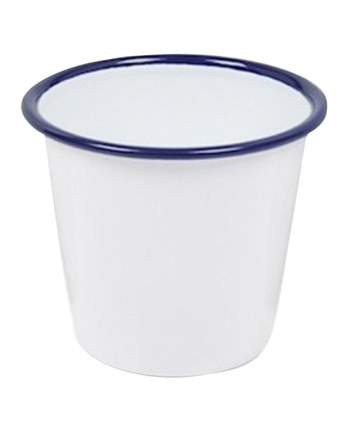 MINI TUMBLER WHITE WITH BLUE RIM ROUND 12.4CL STEEL ENAMEL ENAMELWARE ...